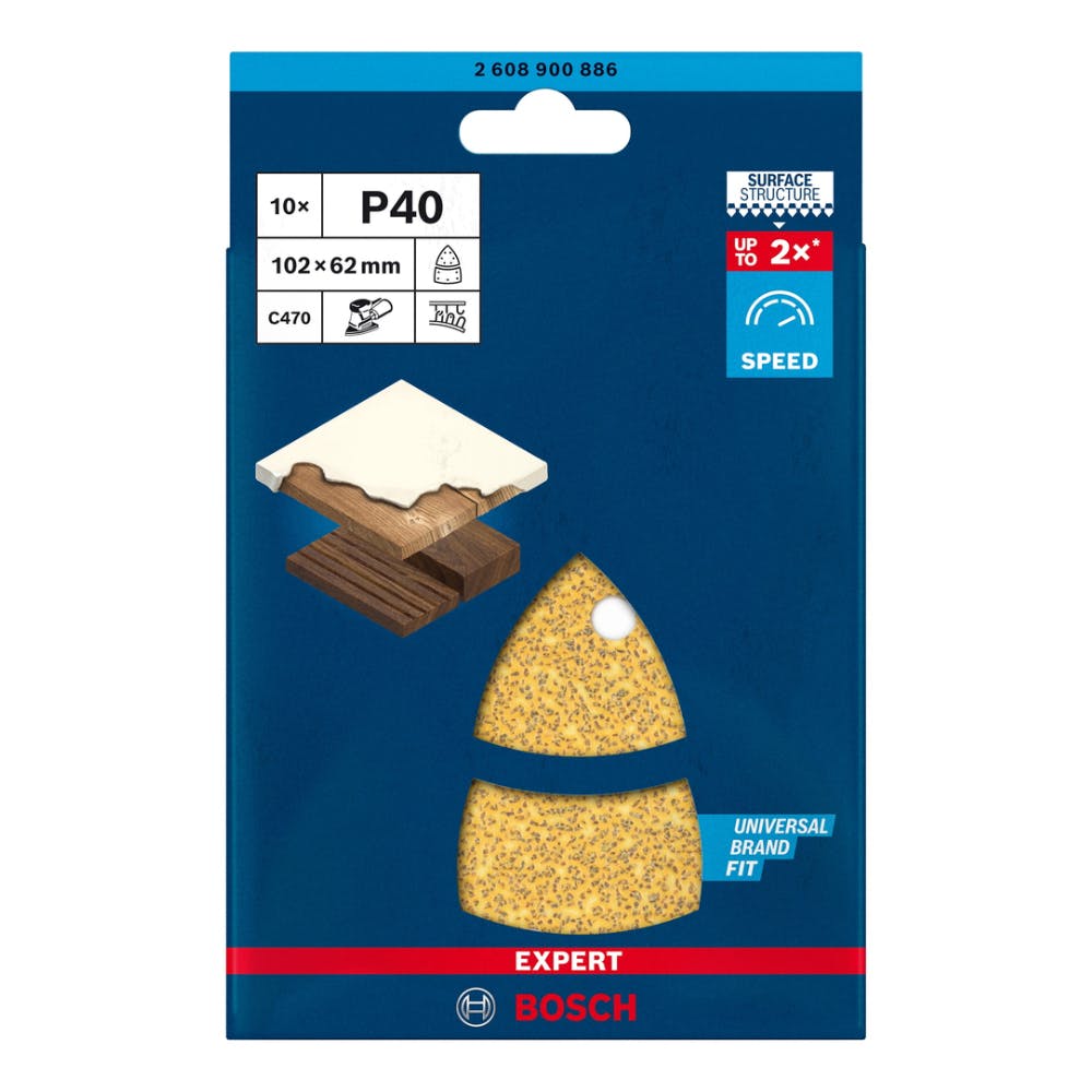 Bosch Delta Paper 102 x 93mm, 11 hole, 10pc Hook&Loop Select Grit