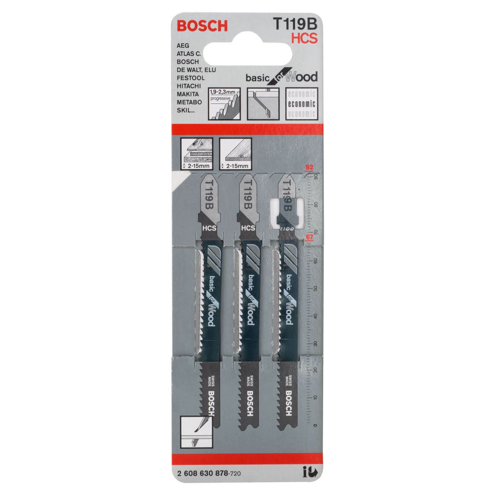 Bosch Jigsaw Blades HCS T 119 B Basic for Wood, 3 Pack 2608630878