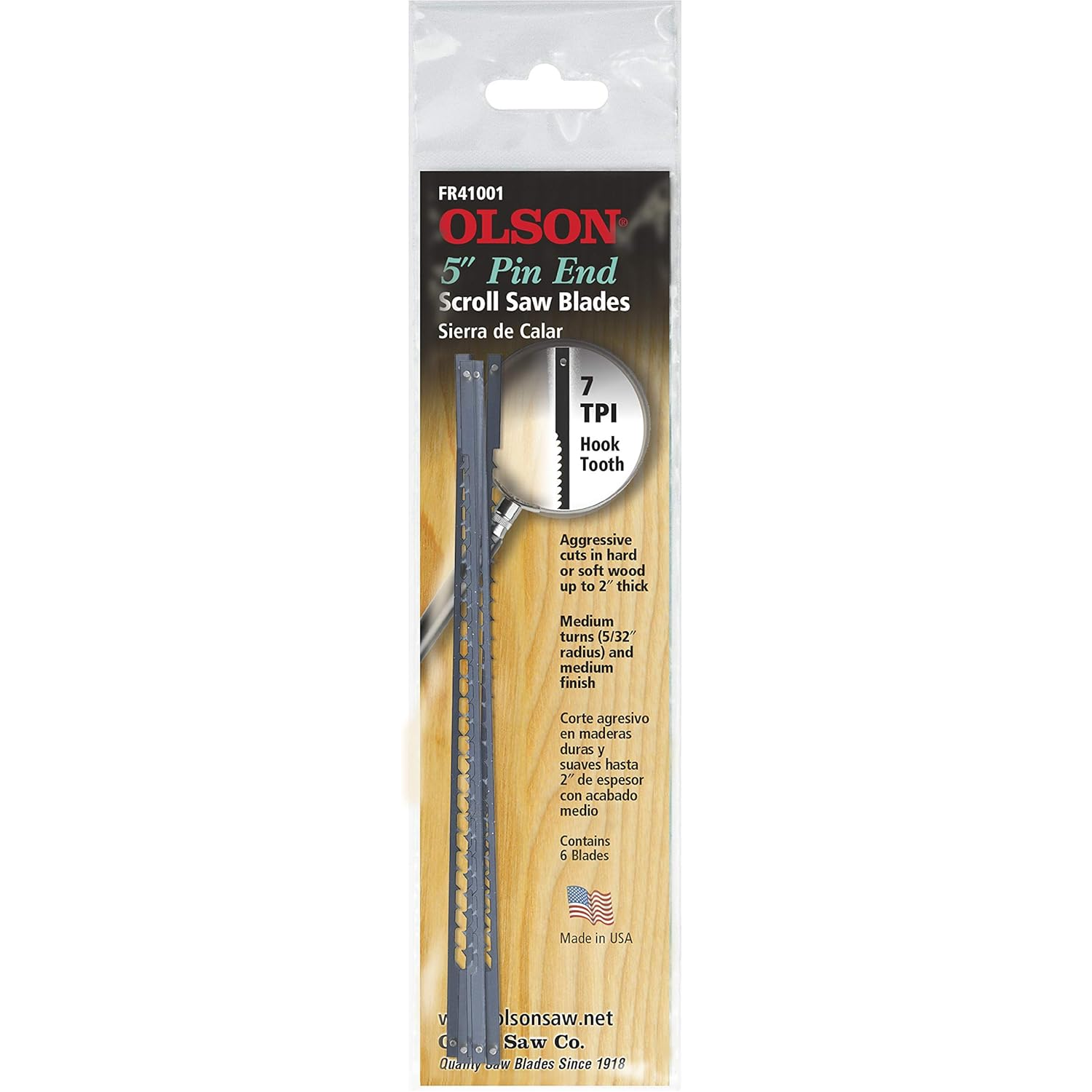 Olson Scroll Saw Blade 9tpi With pins Rev.t. 6/pack SSB42003